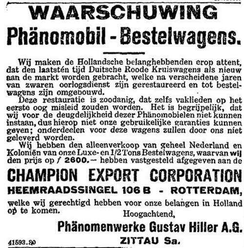 Phänomen / Phänomobil (D) - Champion Export Corporation, Rotterdam
